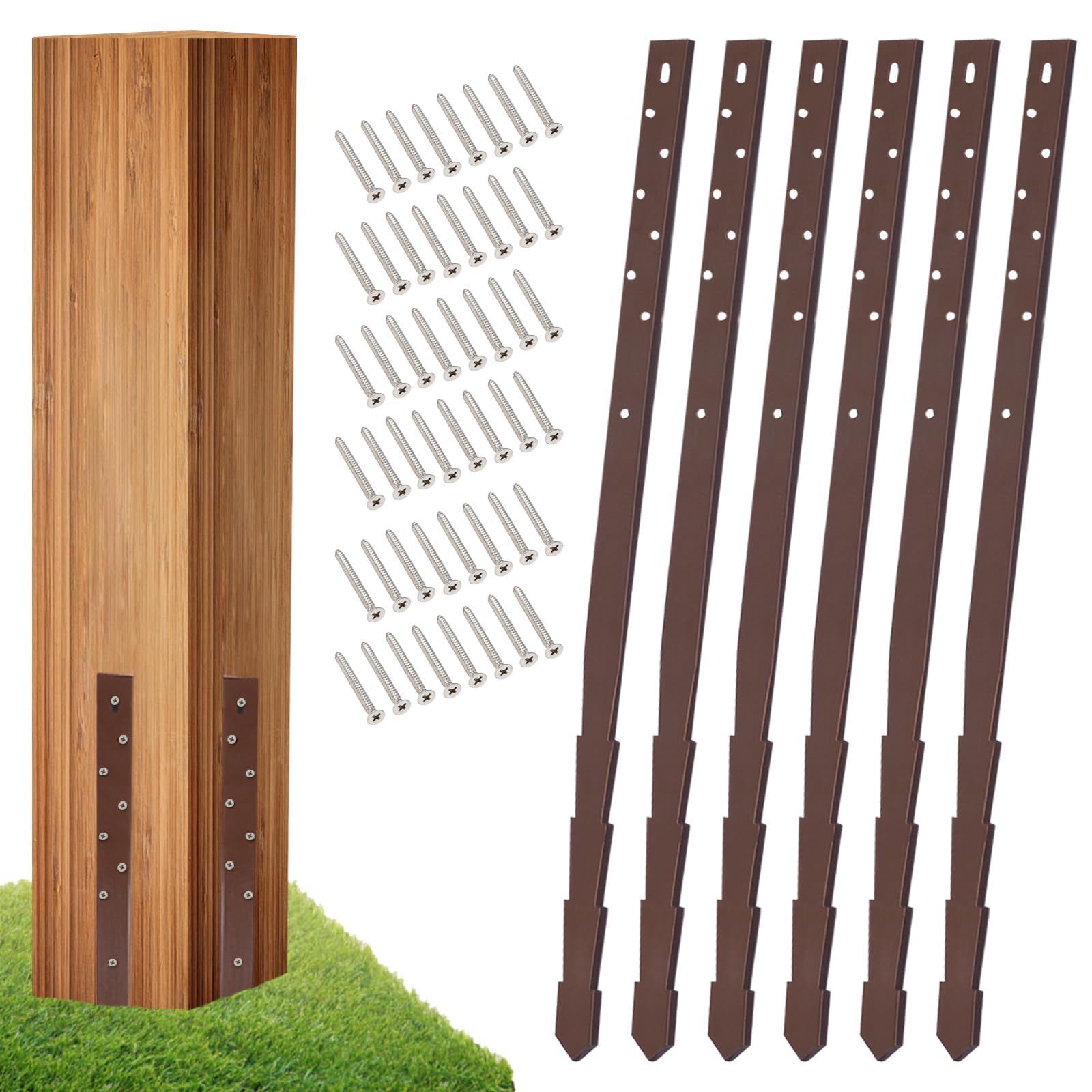 Sekcen 6 Pack Fence Post Repair Stakes Spikes Fence Post Repair Kit for Wood Fence Post Fix