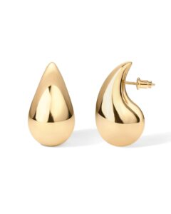 pavoi 14k gold plated 925 sterling silver post teardrop chunky hoop earrings | lightweight drop yellow earrings for women | 22mm designer dupe earrings