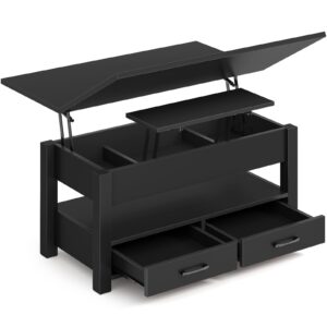 rolanstar coffee table lift top, multi-function convertible coffee table with drawers and hidden compartment, coffee table converts to dining table for living room, home office,black