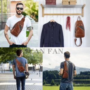 YUAN FAN Mens Crossbody Bag Shoulder Casual Daypacks Chest Bags,Genuine Leather Small Sling Bag for Travel