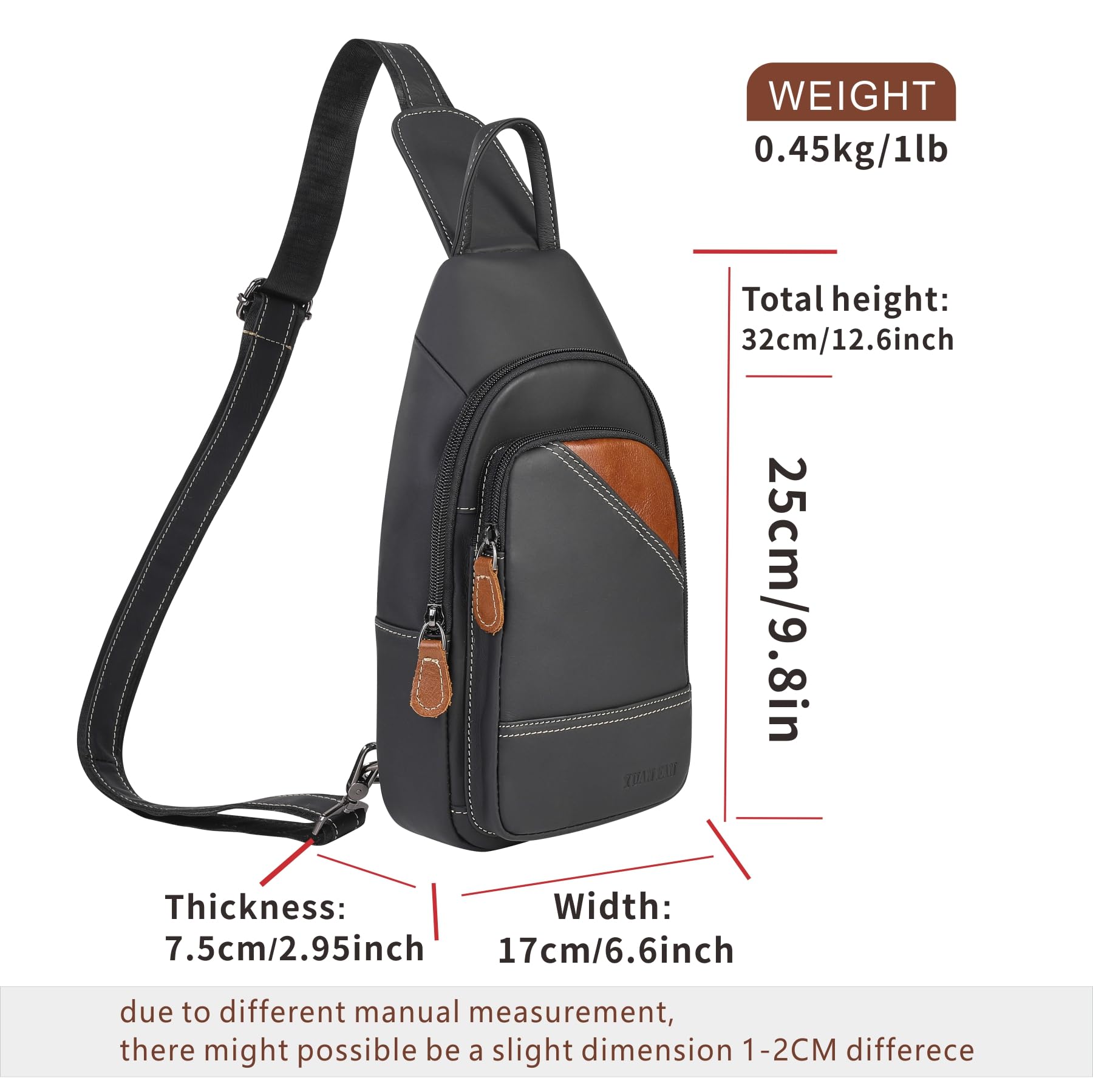 YUAN FAN Mens Crossbody Bag Shoulder Casual Daypacks Chest Bags,Genuine Leather Small Sling Bag for Travel