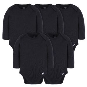 gerber unisex baby long sleeve solid onesies multi-pack interlock 180 gsm, black