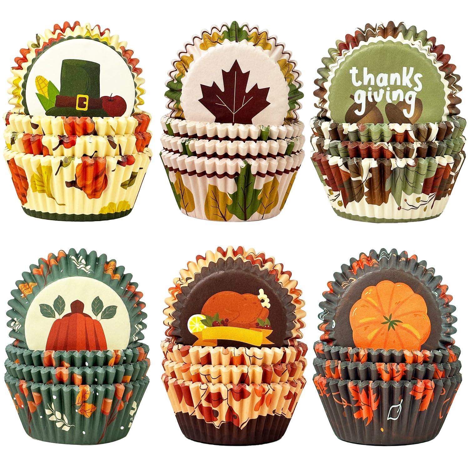 qiqee Thanksgiving Day Standard Cupcake Liners Cupcake Cups 300-Count Food Grade Gradient Design Cupcake Papers Baking Cups Cupcake Wrappers for Thanksgiving Day(Standard Size)