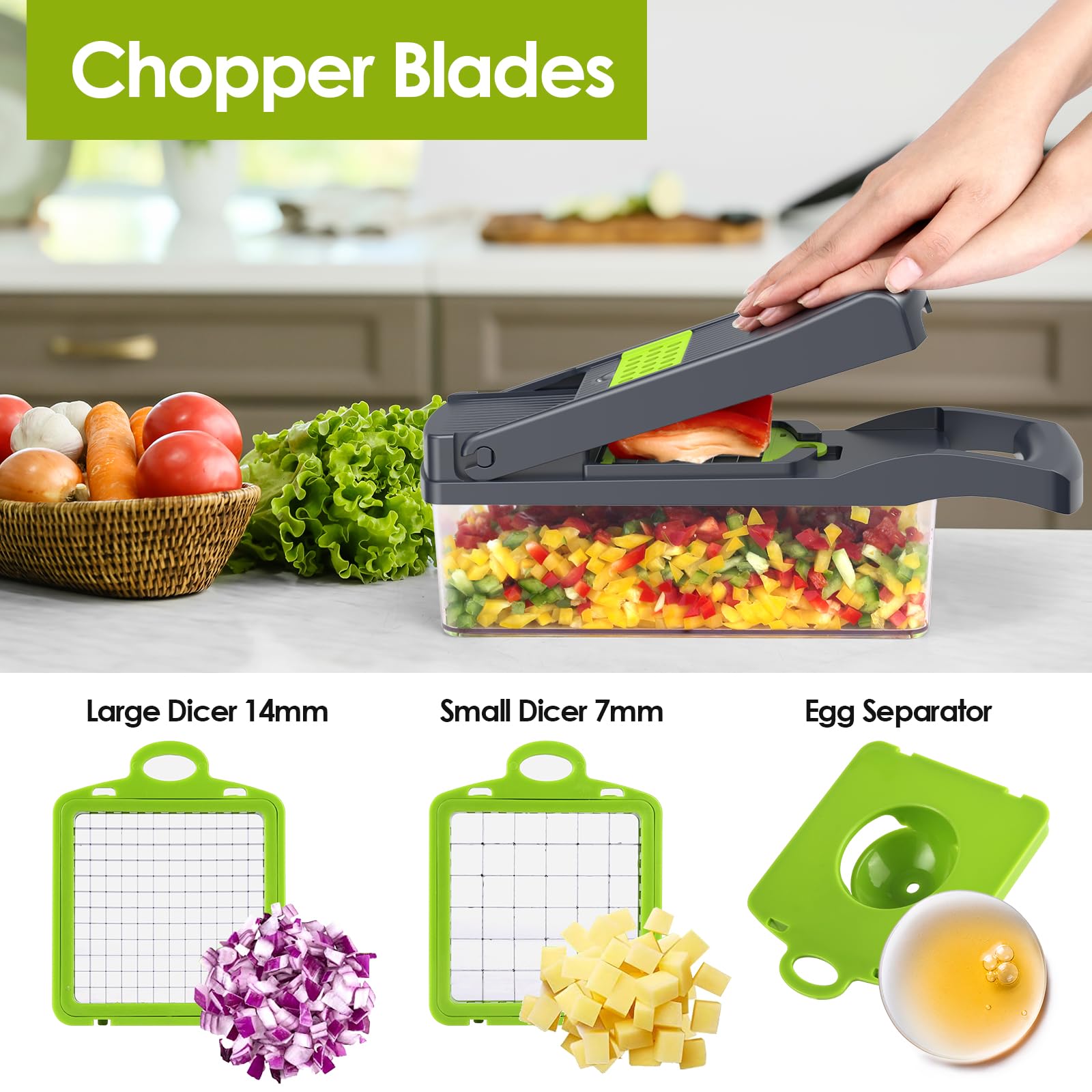 Vegetable Chopper，Putsea Veggie Chopper，Multifunctional 13 in 1 Food Chopper，Vegetable Slicer Dicer with 8 Blades，Onion Chopper Vegetable Cutter with Salad Garlic Carrot (Gray)