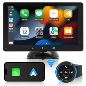 wireless carplay android auto screen - portable dash mount bluetooth car stereo - 7 inch qled touchscreen airplay mirrorcast steering wheel control gps navigation aux output