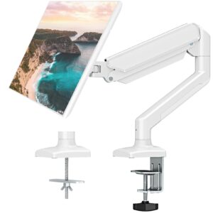 ergofocus single monitor mount arm fits monitor up to 32 inch, monitor desk mount holds 4.4-19.8lbs computer screen, full motion gas spring monitor desk mount, vesa mount, white