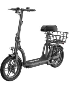 gotrax astro electric scooter with seat for adult commuter,19 miles range&15.5mph power by 350w motor, folding scooter with 14" pneumatic tire& comfortable wider deck, e-bike with carry basket black