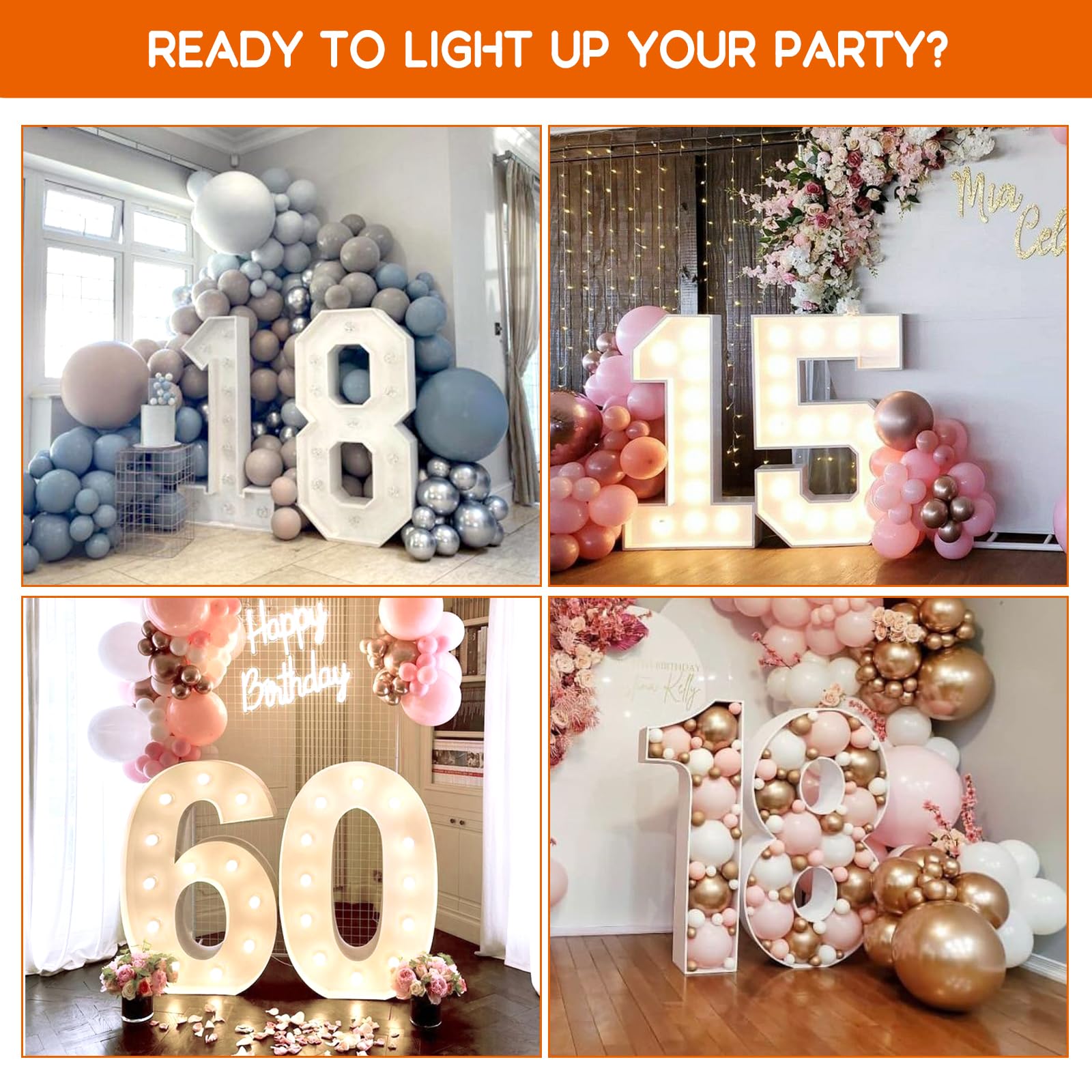 rubfac 3FT Marquee Light Up Numbers, Mosaic Balloon Frame Number 1, Pre-Cut Foam Board for First Birthday Decorations Anniversary Wedding Backdrop