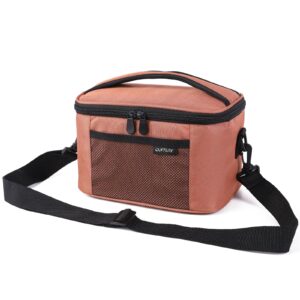 ontesy small lunch bag for men women, portable cooler thermal insulated lunch box for boys girls kids reusable lunch pail with adjustable shoulder strap for work school picnic (brown)