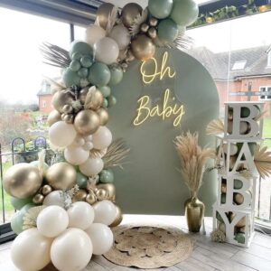 sage green balloon garland arch kit 153pcs sand white chrome metallic gold avocado olive boho pastel balloons for baby shower birthday wedding jungle safari party decorations