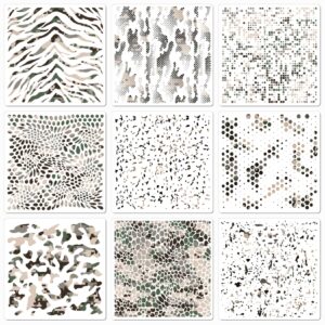 9 pieces camo stencils for spray paint, camouflage pattern stencils templates reusable digital camo paint stencils for boat diy crafts spray painta (11.8 × 11.8 in camo)