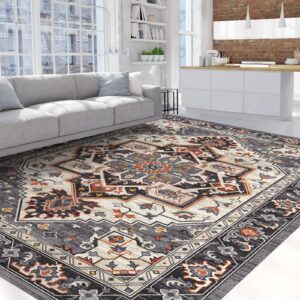 homfine ultra-soft washable area rug - 6x9 non-slip vintage low pile carpet medallion rugs for living room bedroom dining room office, black