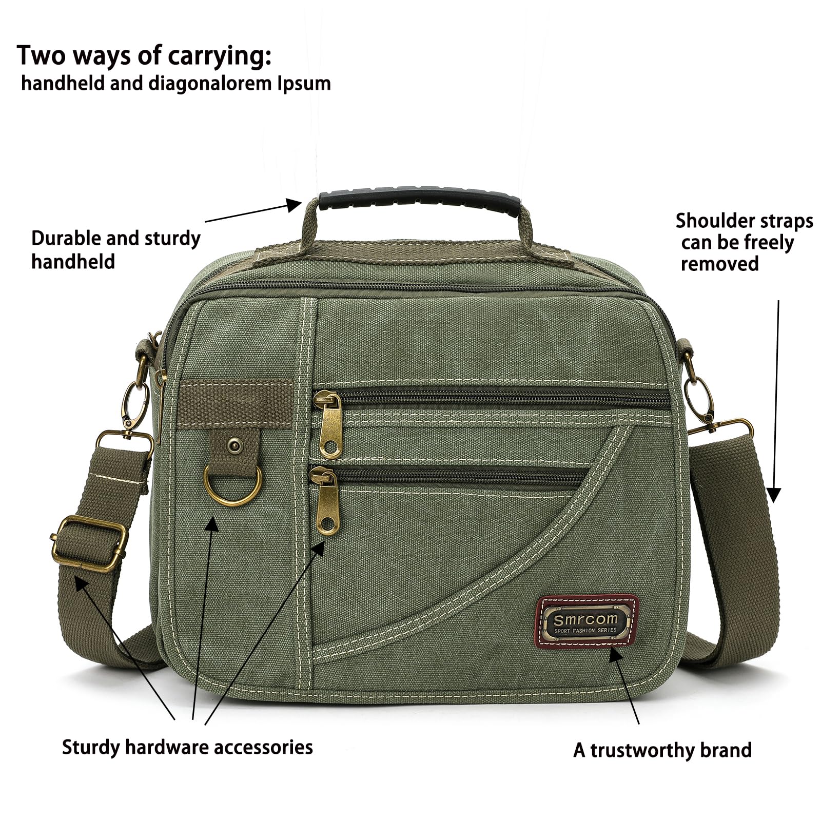 Smrcom Man Canvas Purse Small Crossbody Messenger Shoulder Work Side Bag Travel Purse (Amry green)