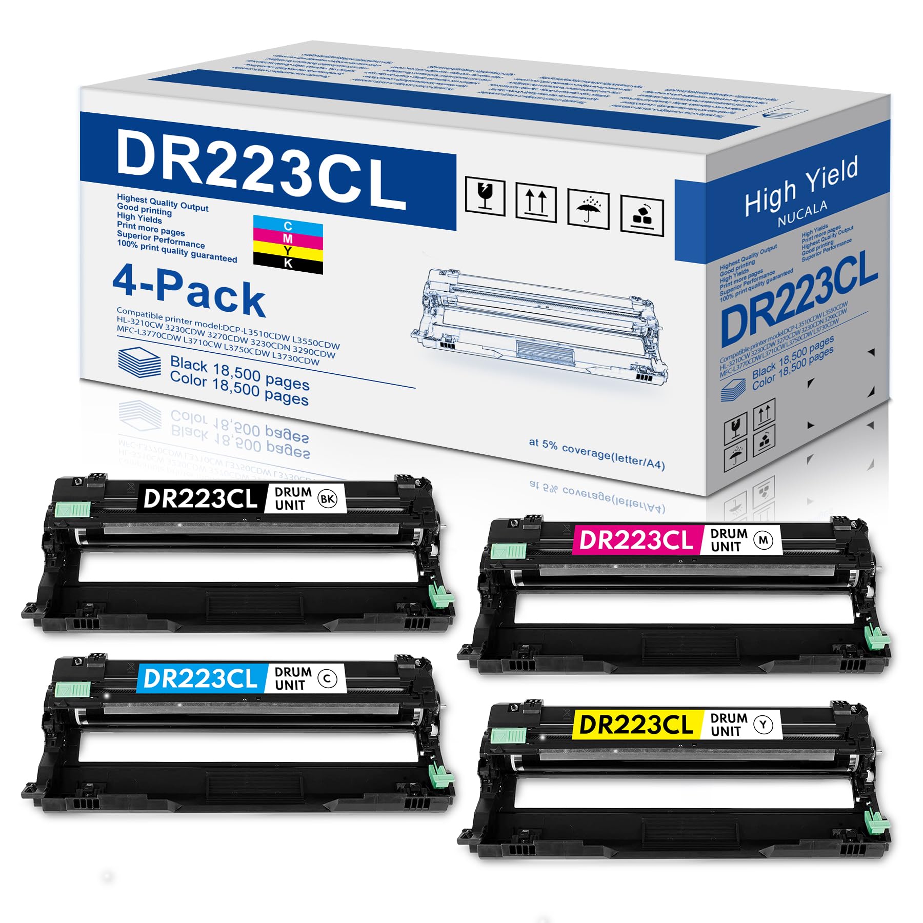 ﻿DR223CL Drum Unit Set 4 Pack Replacement for Brother DR-223CL DR223 Drum MFC-l3710CW MFC-l3770CDW MFC-l3750CDW HL-l3270CDW Printer (1Black, 1Cyan, 1Magenta, 1Yellow)