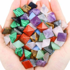 yatojuzi 50pcs pyramid crystals stones set bulks wholesale mixed-color thumb pocket carved polished reiki chakra crystal gemstones for diy handmade decor divination collection gift for men women