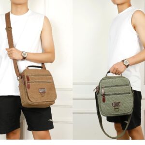 Smrcom Man Small Canvas Crossbody Messenger Purse Shoulder Crossbody Casual Man Bag Side Bag (Coffee)