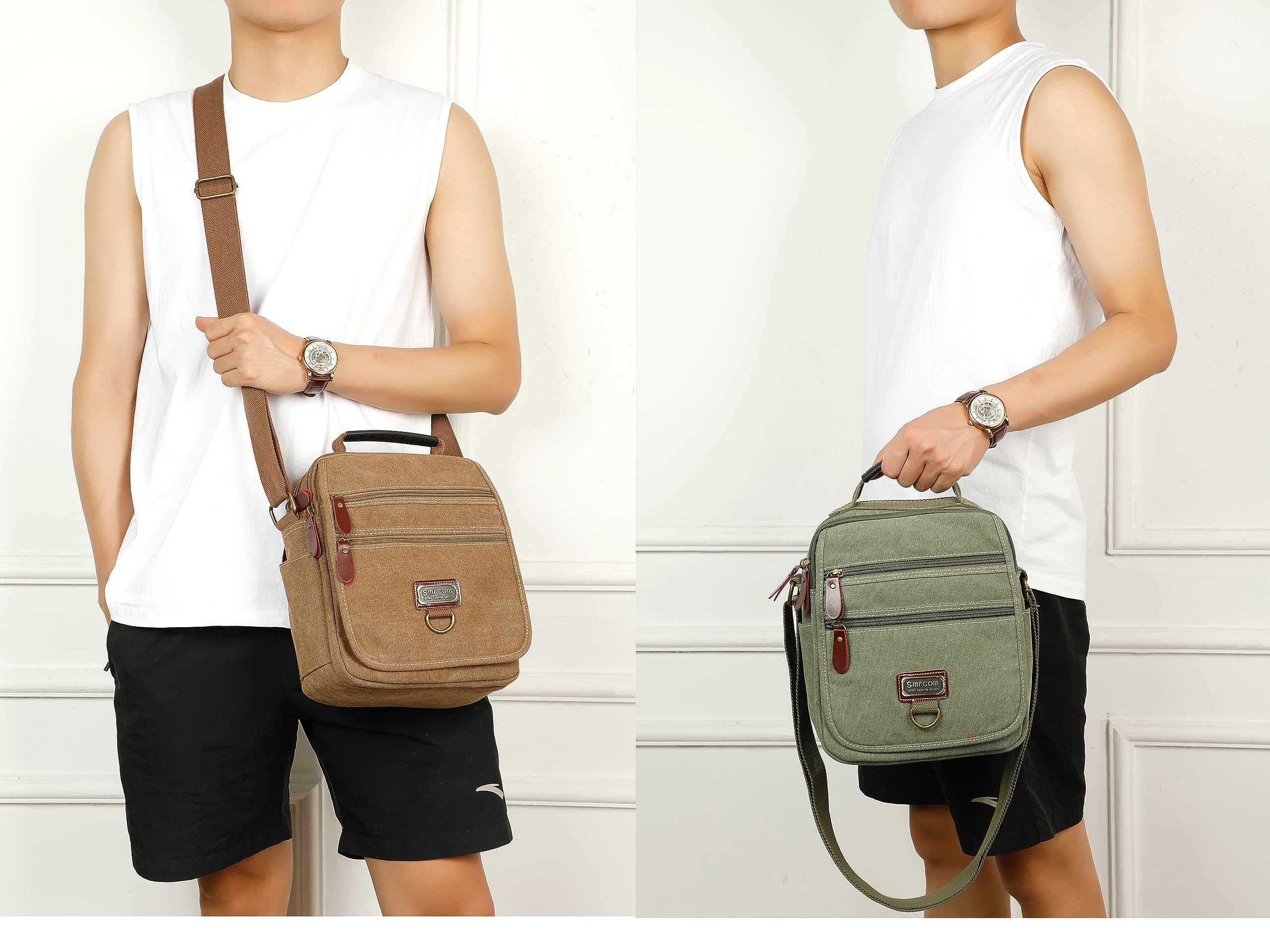 Smrcom Man Small Canvas Crossbody Messenger Purse Shoulder Crossbody Casual Man Bag Side Bag (Coffee)