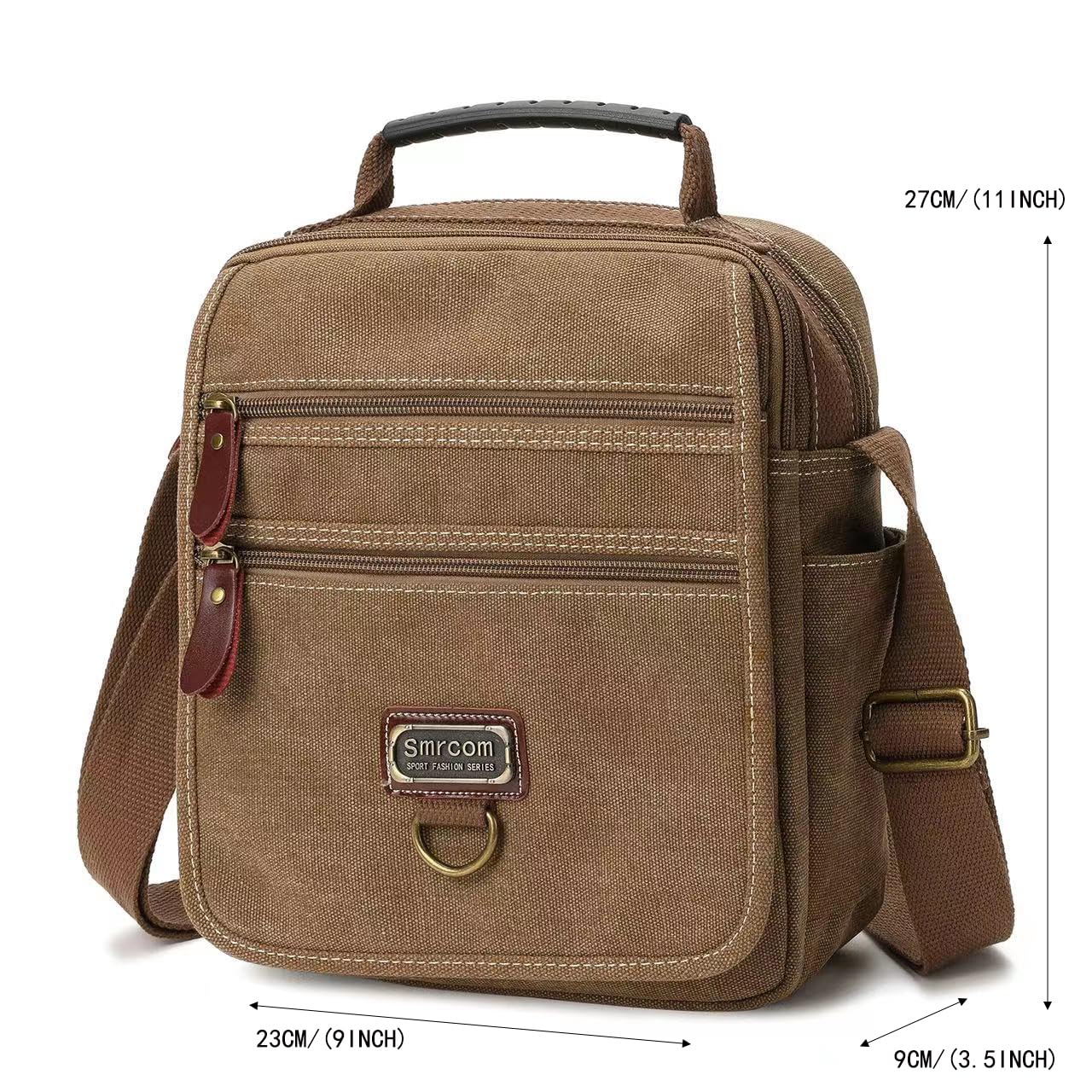 Smrcom Man Small Canvas Crossbody Messenger Purse Shoulder Crossbody Casual Man Bag Side Bag (Coffee)