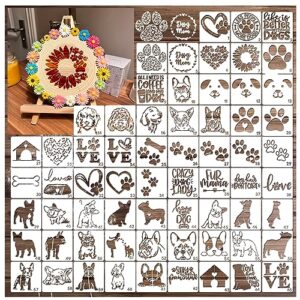 65 pieces dog stencils for painting on wood, dog paw print stencils reusable love dog painting stencil templates for diy crafts scrapbooks wood home supplies (dog)