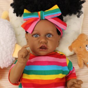 Jirachi Black Reborn Baby Dolls, Silicone Full Body Real Life Baby Girl, Lifelike Newborn Doll with Feeding Set & Gift Box for Kids Age 3+