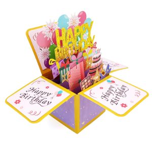 asmallgf happy birthday pop up card for women men, funny bday gift for girls boys, sweet birthday 3d greeting card for him her, unique birthday gift idea for daughter niece