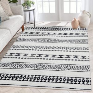 royhome 8x10 washable rug for living room bohemian farmhouse area rug stain resistant area rug modern geometric area rug for bedroom dining room home office, 8' x 10' black/white