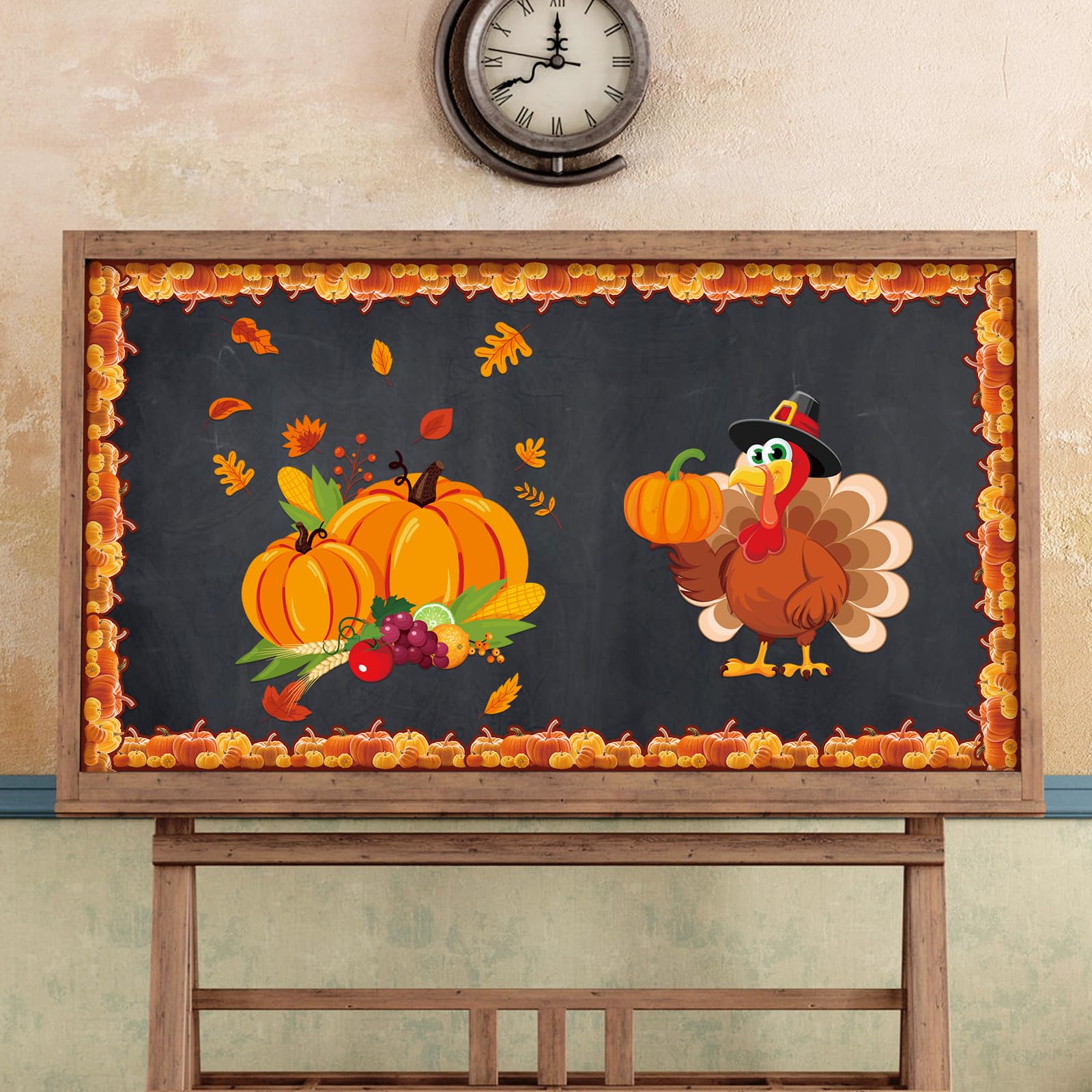 Colarr 36 Feet Thanksgiving Bulletin Board Borders Fall Pumpkin Bulletin Border Cutouts Decorations Autumn Pumpkin Trim Border for Home School Classroom Party Decor