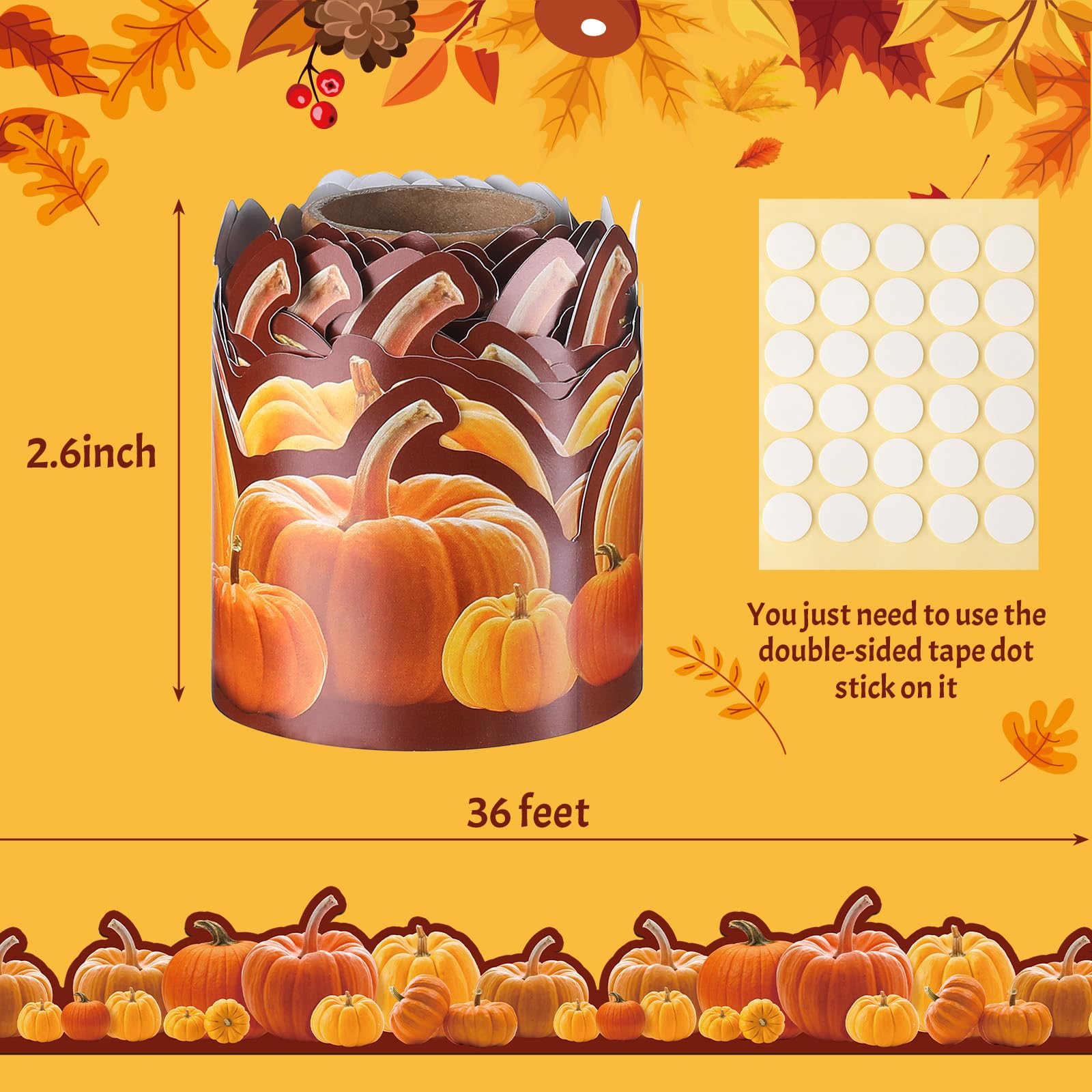 Colarr 36 Feet Thanksgiving Bulletin Board Borders Fall Pumpkin Bulletin Border Cutouts Decorations Autumn Pumpkin Trim Border for Home School Classroom Party Decor