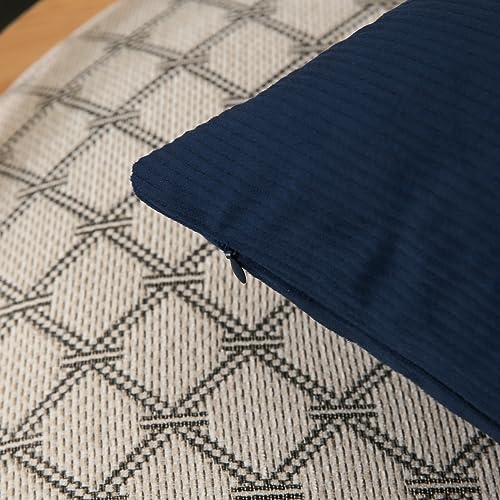 JIAHANNHA Velvet Navy Blue Throw Pillow Covers 18x18 Inches Set of 2 Soft Decorative Striped Design Square Cushion Covers for Couch Sofa Bed Livingroom Car,45x45Cm