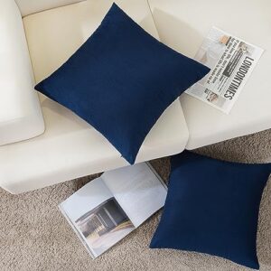 JIAHANNHA Velvet Navy Blue Throw Pillow Covers 18x18 Inches Set of 2 Soft Decorative Striped Design Square Cushion Covers for Couch Sofa Bed Livingroom Car,45x45Cm