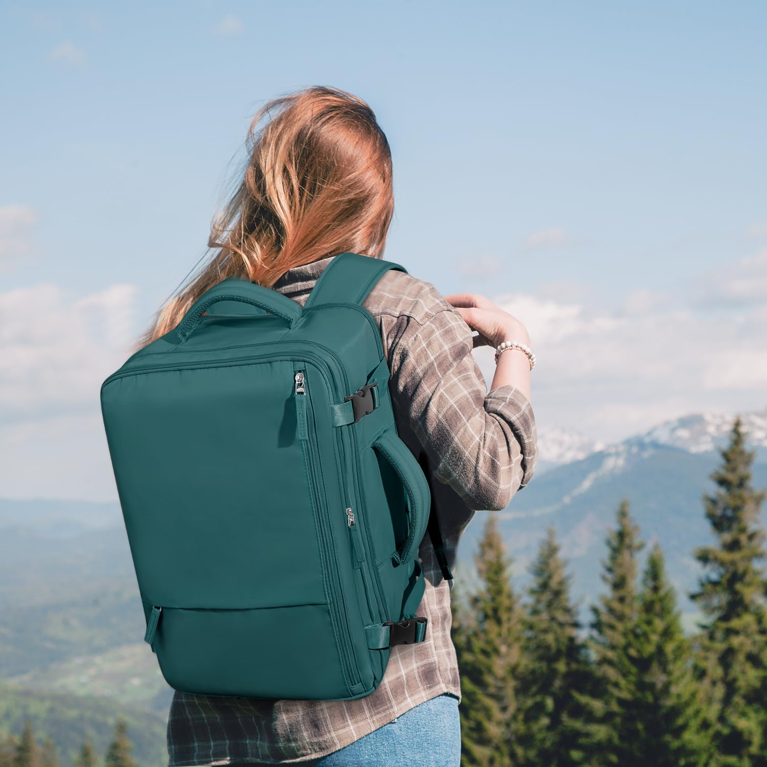 Snoffic Travel Backpack Men Women, Carry-ons Backpack Personal Item Size, Waterproof College Backpack, Business Work Hiking Casual Daypack Bag, Fits 17.3" Laptop, Peacock Blue