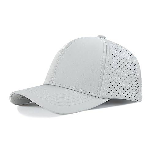 VOBOOM Men Quick Dry Baseball Cap Laser Cut Mesh Ball Cap Curved Brim Snapback Hat (Grey)