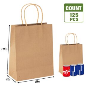 Moretoes 125pcs Paper Bags with Handles, 8x4x10 Inch Medium Sizes Gift Bags Bulk, Brown Paper Bags for Small Business, Shopping Bags, Retail Bags, Party Bags, Favor Bags