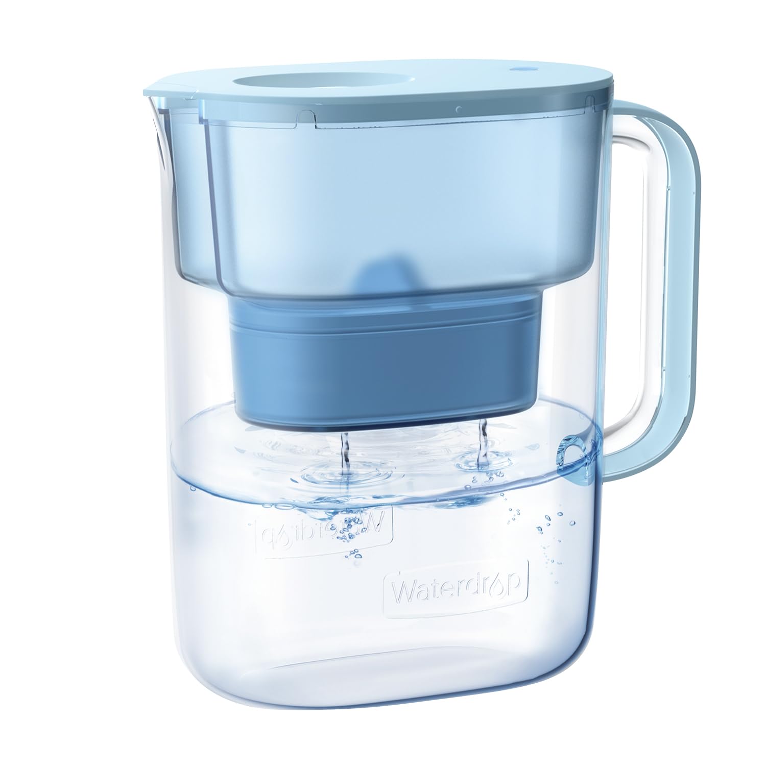 Waterdrop Alkaline Lucid 10-Cup Large Water Filter Pitcher with 1 Filter, Healthy, Clean & Toxin-Free Mineralized Alkaline Water (100 Gallons), Up to PH 9.5, BPA Free, Blue