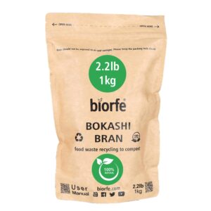 biorfe organic bokashi bran for quick and easy composting 2.2 lbs, all-season compost starter for indoor compost bin, no-odor accelerator for kitchen composter