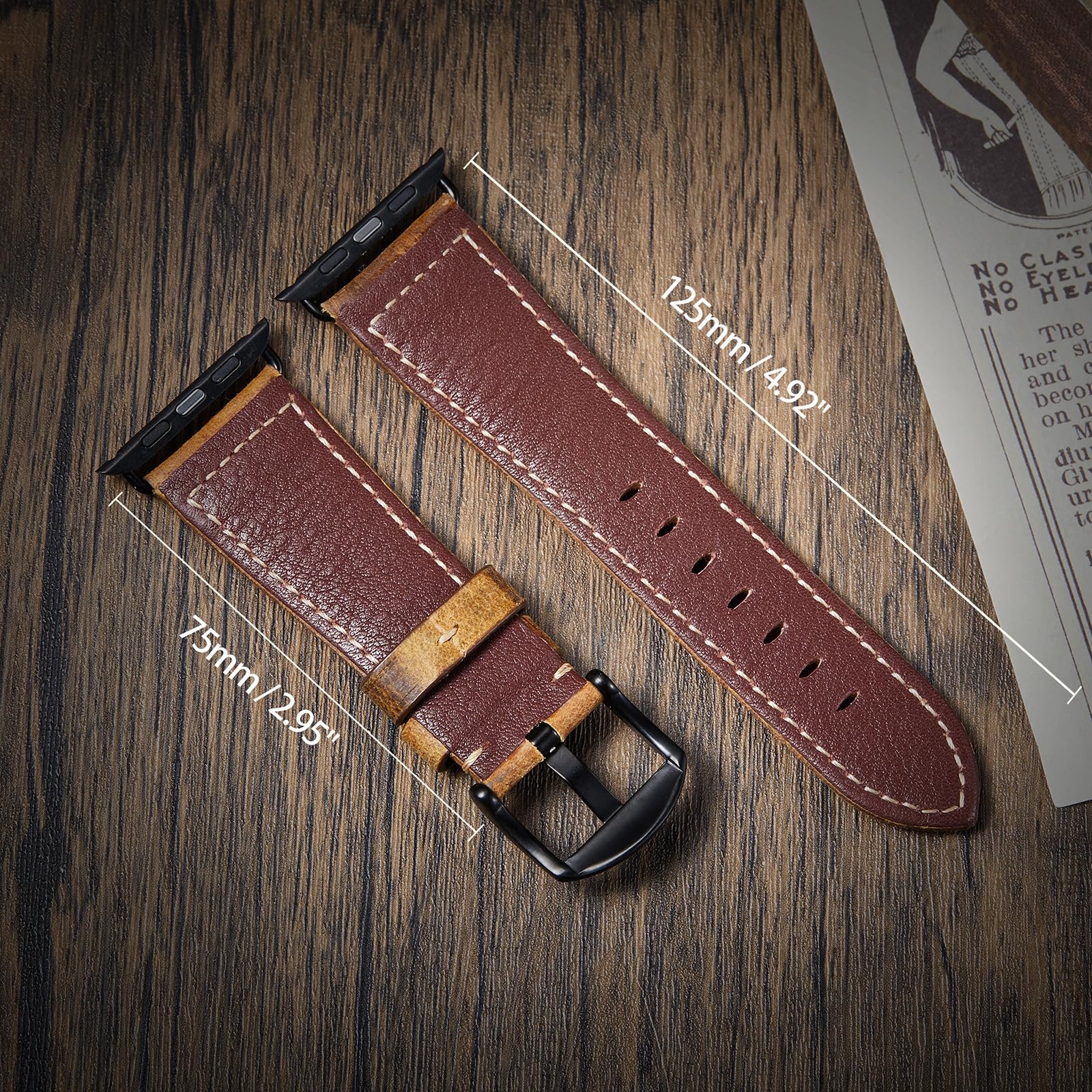 Gitalian Leather Band Compatible with Apple Watch Ultra 2 Ultra Band 49mm 45mm 44mm 42mm for Men, Genuine Leather Strap for iWatch Series 9 8 7 6 5 4 3 2 1 SE2 SE, Crazy Horse Light Brown