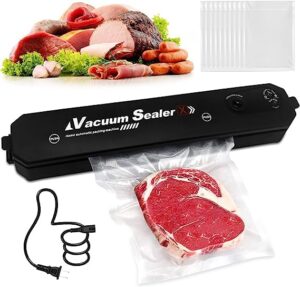 vacuum sealer machine - food vacuum sealer automatic air sealing system for food storage dry and moist food modes with 10pcs seal bags starter kit (black)