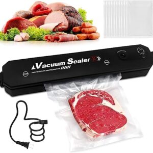 Vacuum Sealer Machine - Food Vacuum Sealer Automatic Air Sealing System for Food Storage Dry and Moist Food Modes with 10Pcs Seal Bags Starter Kit (Black)