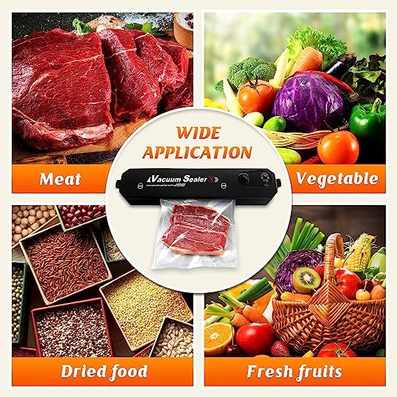 Vacuum Sealer Machine - Food Vacuum Sealer Automatic Air Sealing System for Food Storage Dry and Moist Food Modes with 10Pcs Seal Bags Starter Kit (Black)