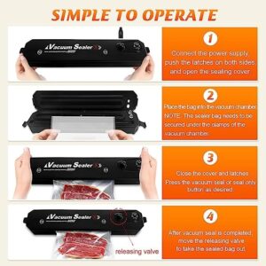 Vacuum Sealer Machine - Food Vacuum Sealer Automatic Air Sealing System for Food Storage Dry and Moist Food Modes with 10Pcs Seal Bags Starter Kit (Black)