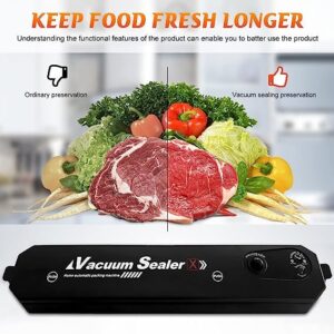 Vacuum Sealer Machine - Food Vacuum Sealer Automatic Air Sealing System for Food Storage Dry and Moist Food Modes with 10Pcs Seal Bags Starter Kit (Black)