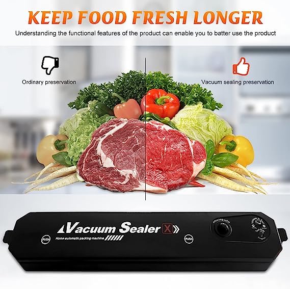 Vacuum Sealer Machine - Food Vacuum Sealer Automatic Air Sealing System for Food Storage Dry and Moist Food Modes with 10Pcs Seal Bags Starter Kit (Black)