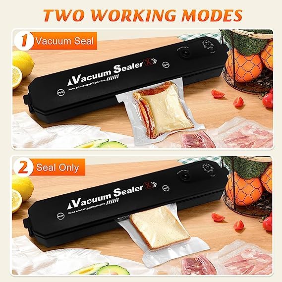 Vacuum Sealer Machine - Food Vacuum Sealer Automatic Air Sealing System for Food Storage Dry and Moist Food Modes with 10Pcs Seal Bags Starter Kit (Black)