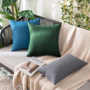 MIULEE Pack of 2 Spring Decorative Outdoor Solid Waterproof Throw Pillow Covers Polyester Linen Garden Farmhouse Cushion Cases for Patio Tent Balcony Couch Sofa 18x18 inch Emerald Green