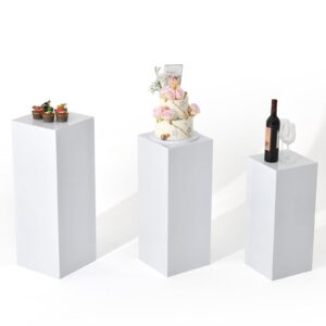 vincidern 3pcs metal pedestal stand for party, white display pedestal stands pillars for wedding, sculpture display stand column decoration pedestal cube