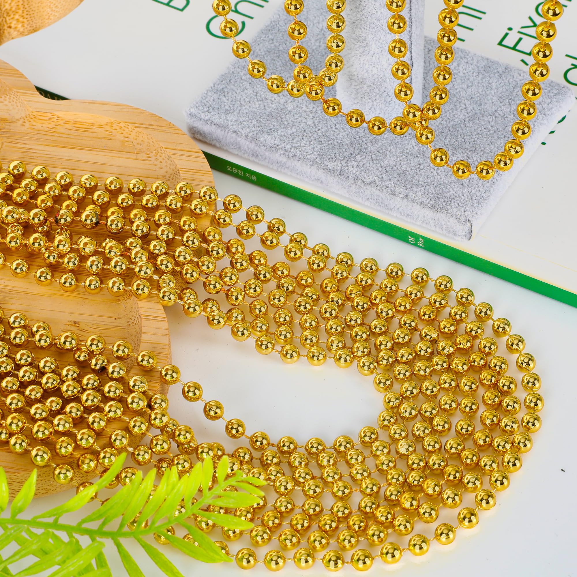 100PCS Bead Necklace, Gold Mardi Gras Beads Party Stuff, 33" Mardi Gras Christmas Beads Toy Costume, Festival Parade Throw Accessories for Wedding Birthday Pirate Party Baby Shower Supplies Decor