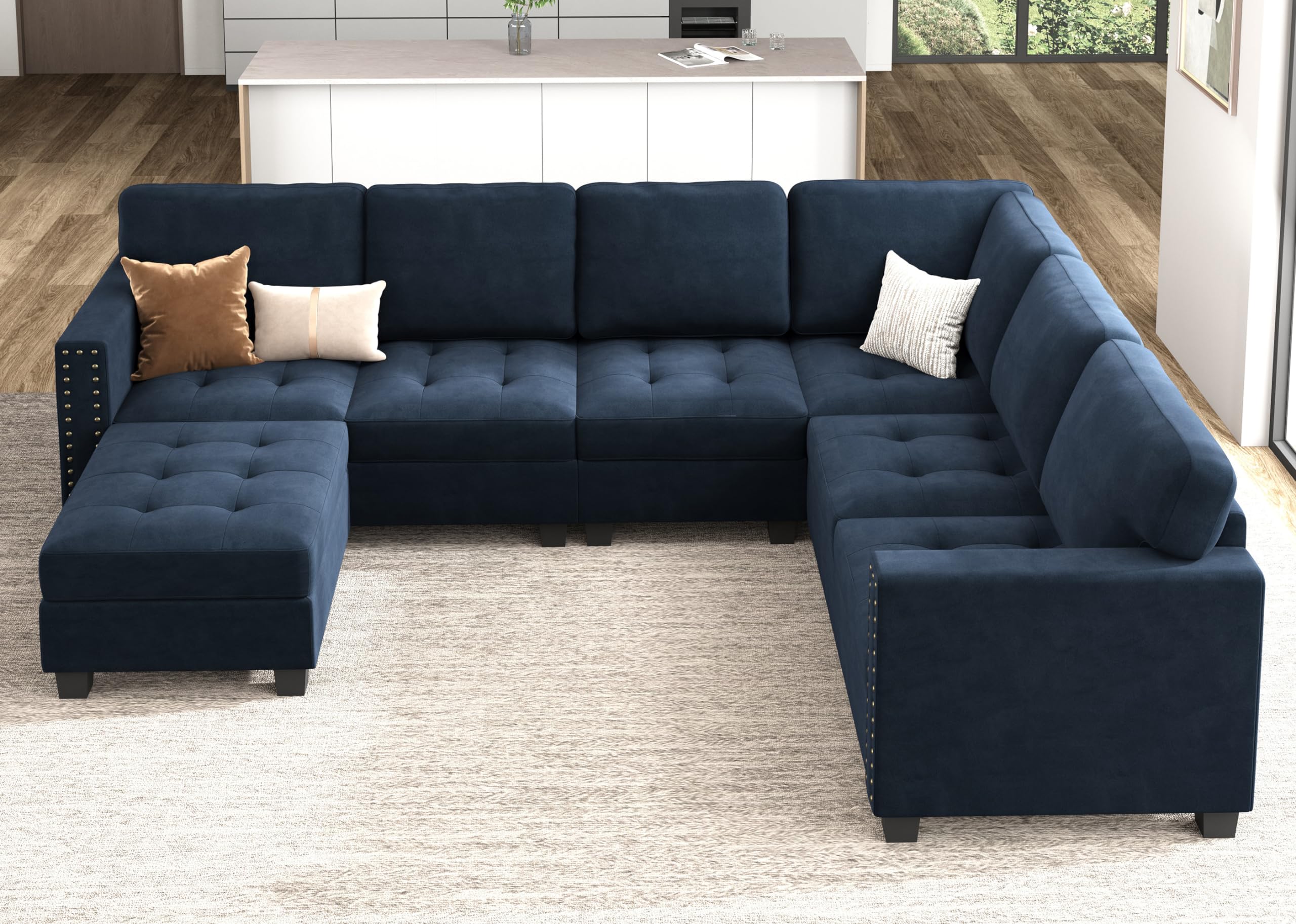 HONBAY Velvet Convertible Sectional Sofa L Shaped Couch with Storage Top Tray Ottoman Corner Sectional Couch with Reversible Chaise