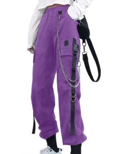 purple cargo pants with chain kpop fashion gothic clothes for women emo pants aesthetic pants for teens cyberpunk pants