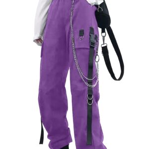 Purple Cargo Pants with Chain Kpop Fashion Gothic Clothes for Women Emo Pants Aesthetic Pants for Teens Cyberpunk Pants