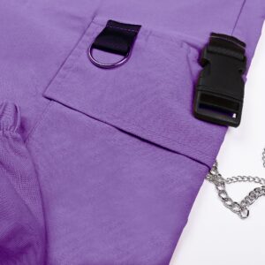 Purple Cargo Pants with Chain Kpop Fashion Gothic Clothes for Women Emo Pants Aesthetic Pants for Teens Cyberpunk Pants